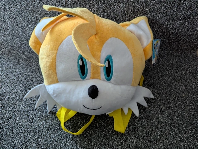 SONIC THE HEDGEHOG Tails 3D Head Plush Teddy Backpack Bag With Zip ...