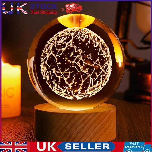 3D MOON GALAXY Globe Night Light 3D Table Lamp Wooden Base LED Lights ...