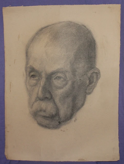 ANTIQUE PENCIL DRAWING old man face portrait signed £85.14 - PicClick UK
