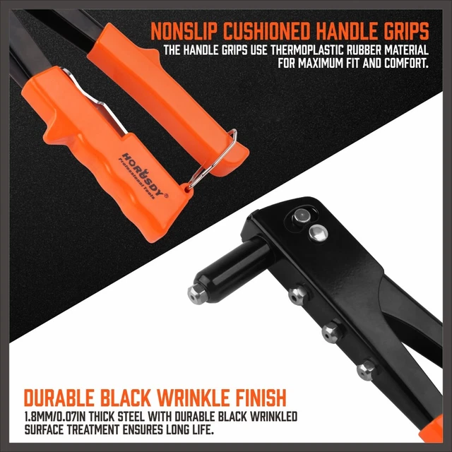 POP RIVET GUN Set Manual Riveter Hand Riveting Gun Tool 4 Rivet Heads ...