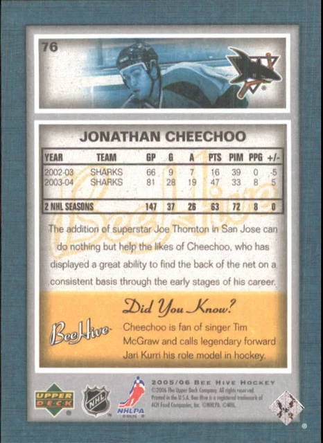 2005-06 BEEHIVE SHARKS Hockey Card #76 Jonathan Cheechoo EUR 1,87 ...