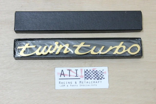 RARE JDM TWIN Turbo Gold Metal Emblem Badge ,New Old Stock Rx7 R32 ...