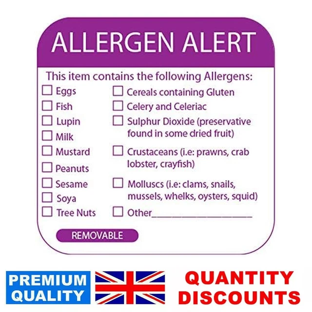 FOOD ALLERGY WARNING Day Dot Labels/Catering Stickers 500 Per Roll £1. ...