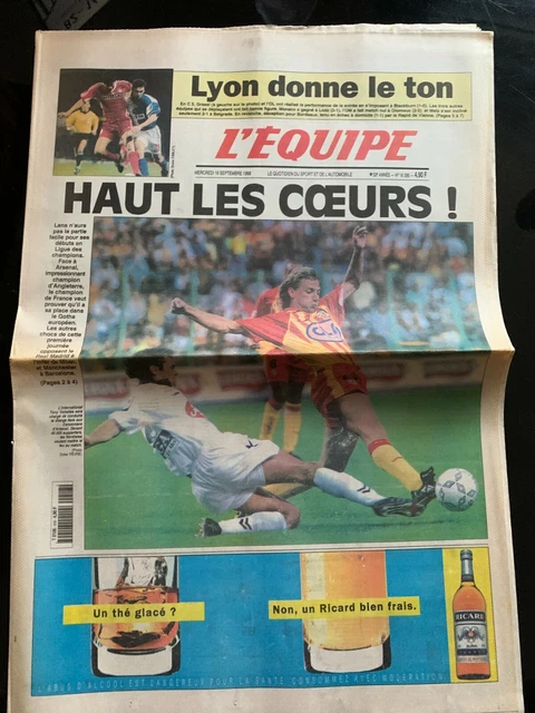 L'EQUIPE JOURNAL 16/9/1998; Lens-Arsenal en Ligue des champion/ Real ...