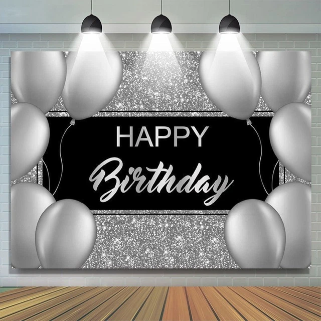 GLITTER BLACK SILVER Balloon Happy Birthday Backdrop $37.90 - PicClick AU