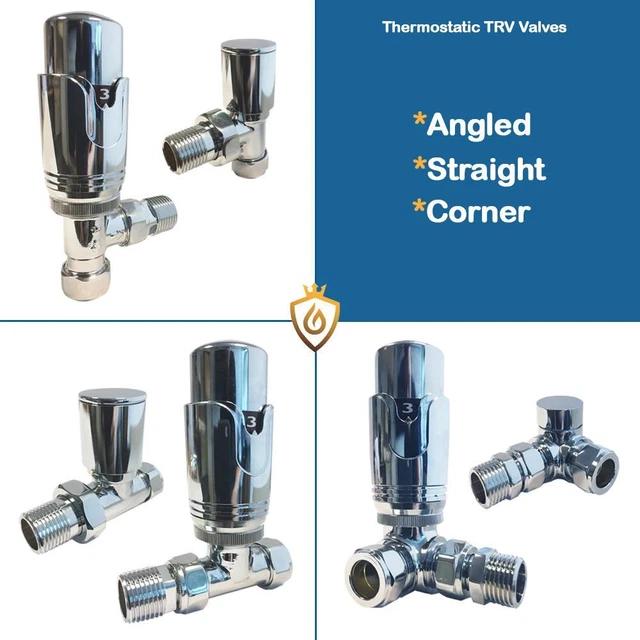 THERMOSTATIC TRV VALVES Radiator Towel Rail Chrome (Angled, Straight ...