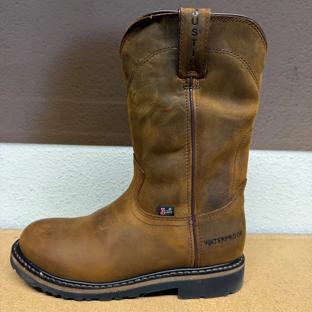 JUSTIN MENS DRYWALL 10" Whiskey Brown Waterproof Work Boots SE4960 Size ...