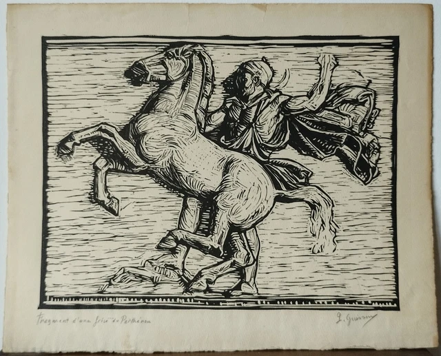 GRAVURE BOIS &FRAGMENT d'une Frise du Parthénon". Signé Louis GRIESSEN ...