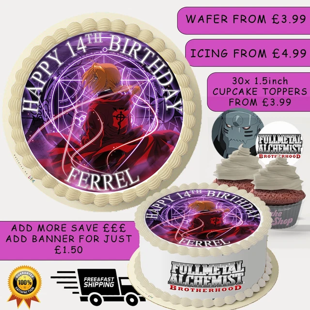 FULLMETAL ALCHEMIST ANIME Happy Birthday 7.5" Cake Topper Edible Wafer ...