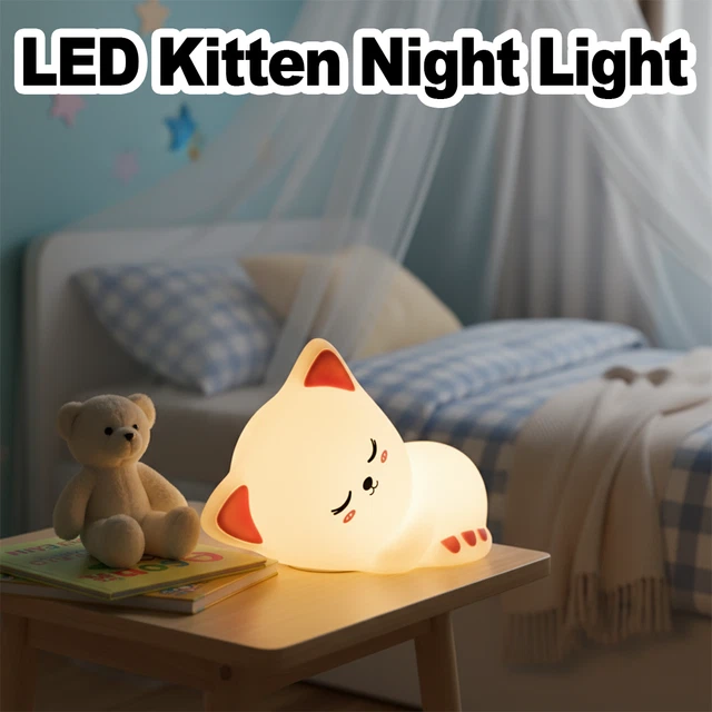 SOFT KITTEN NIGHT Light Silicone Table Lamp LED Cute Touch Animal ...