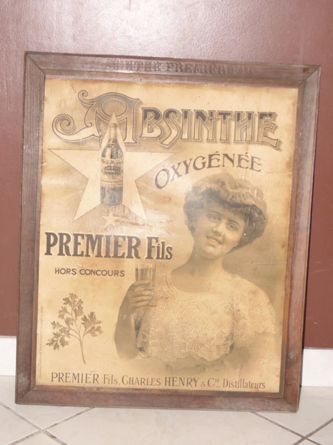 GRAND CARTON AFFICHE Publicitaire Absinthe Oxygénée Premier Fils cadre ...