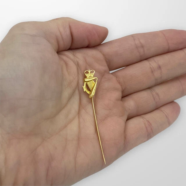 VINTAGE HALLMARKED 9CT Yellow Gold Irish Harp Tie Pin Hat Pin Stick Pin ...