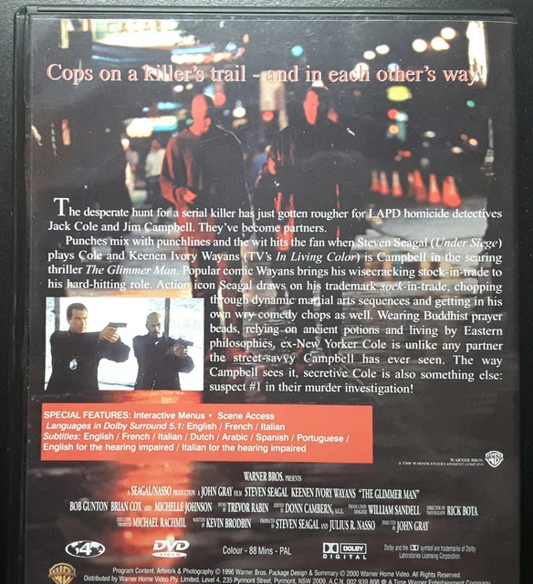 THE GLIMMER MAN Steven Seagal Movie - DVD - MARTIAL ARTS 1996 - REGION ...