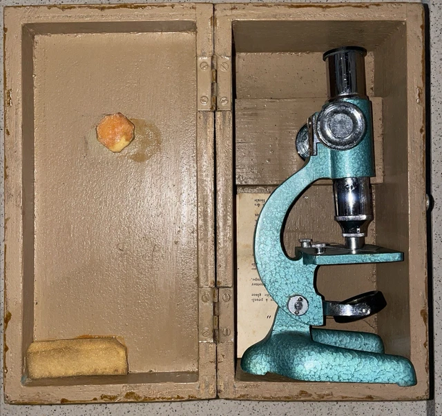 MICROSCOPE ANCIEN ENFANT scolaire années 50 avec boîte bois vintage EUR ...