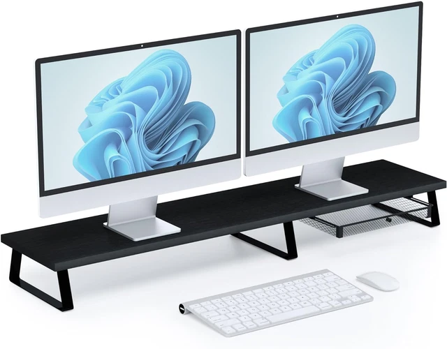 WOOD DUAL MONITOR Stand Riser - Monitor Stand for 2 Monitors, Large ...