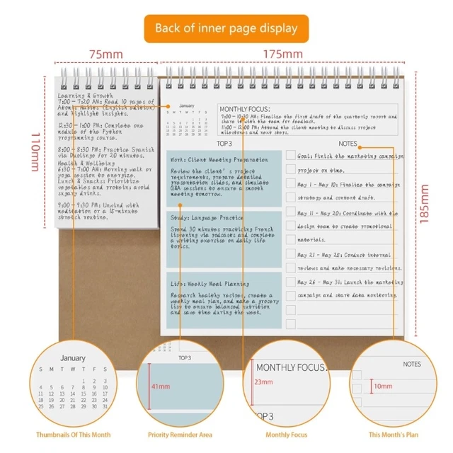 2026 DESK CALENDAR Twin-Coil Binding 12 Month Paper Calendar Jan to Dec ...