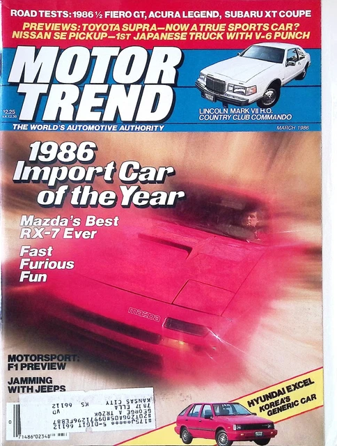 MOTOR TREND MARCH 1986 Mazda RX-7, Lincoln Mark VII, Jamming with Jeeps ...
