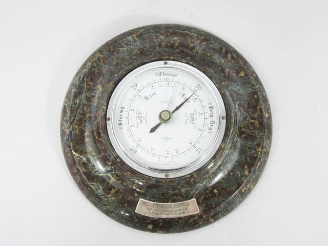 BEST BIG VINTAGE CORNISH SERPENTINE STONE BAROMETER 8 1/2 INCHES 220mm ...