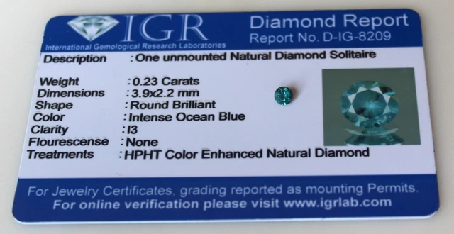 DIAMANT INTENSE OCEAN Blue de 0,23 ct - Taille Rond Brillant ...