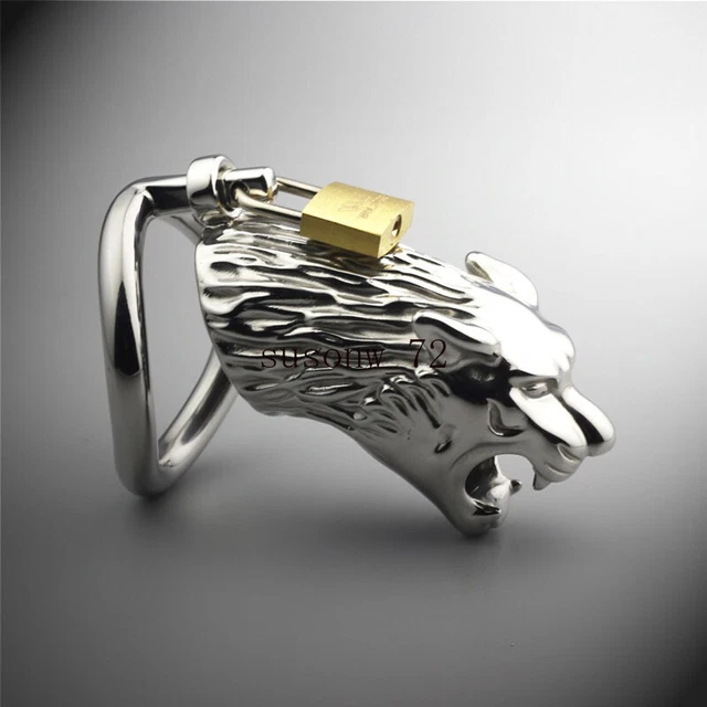 STAINLESS STEEL TIGER Head Shape Male Chastity Belt Device Mens ...