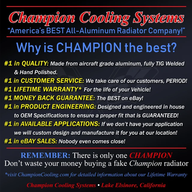 SUPER CHAMPION 3 Row All Aluminum Radiator for 1964 1965 Chevrolet El ...