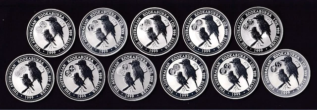 1999 EUROPEAN CURRENCY Privy Mark - Silver Kookaburra Set. 11 x 1 oz ...