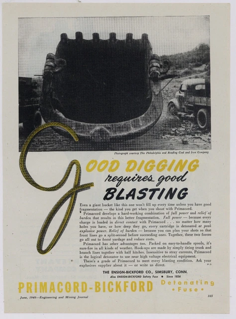 1948 ENSIGN - Bickford Co. Ad: Primacord, Philadelphia & Reading Coal ...