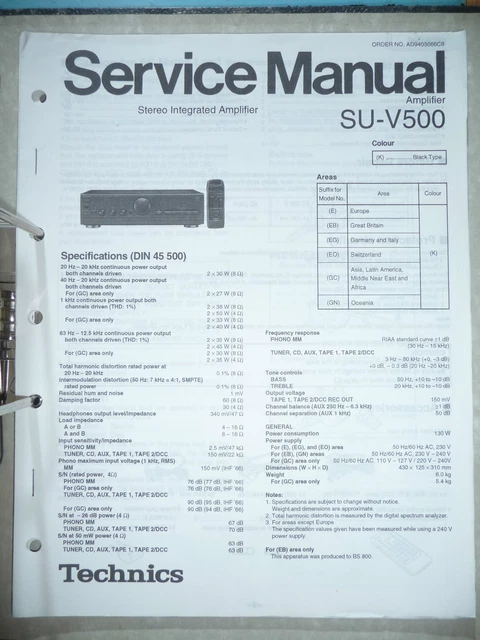 TECHNIQUES MANUELLES DE Service SU-V500 Amplificateur, Original EUR 13 ...