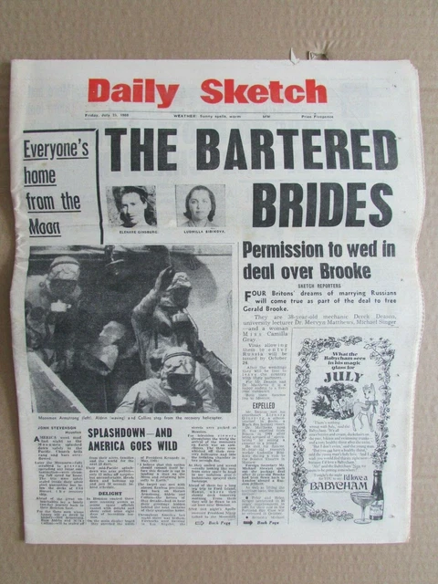ORIGINAL UK NEWSPAPER DAILY SKETCH July 25 1969 APOLLO 11 RETURNS MOON ...
