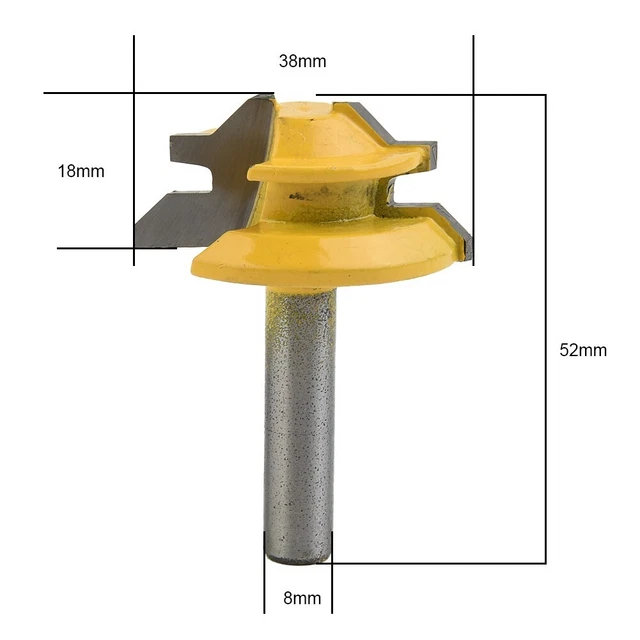 45 DEGREE LOCK Miter Router Bit Woodwork Tenon Cutter Tool W/ 8mm Shank ...