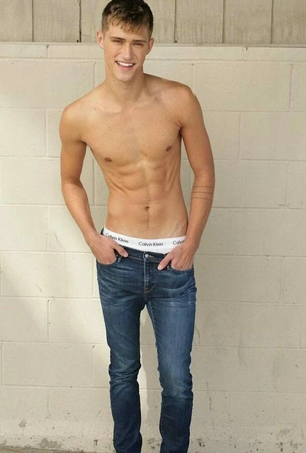 Shirtless Male Blond Clean Cut Lean Jeans Freshman College Jock Photo