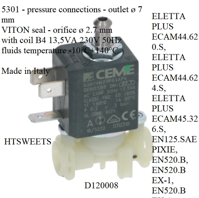 DELONGHI SOLENOID VALVE For Machine Coffee Eletta nespresso EN520 ...