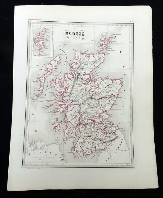 ANTIQUE MAP OF Scotland Scottish Region Ecosse Old Hand Coloured ...