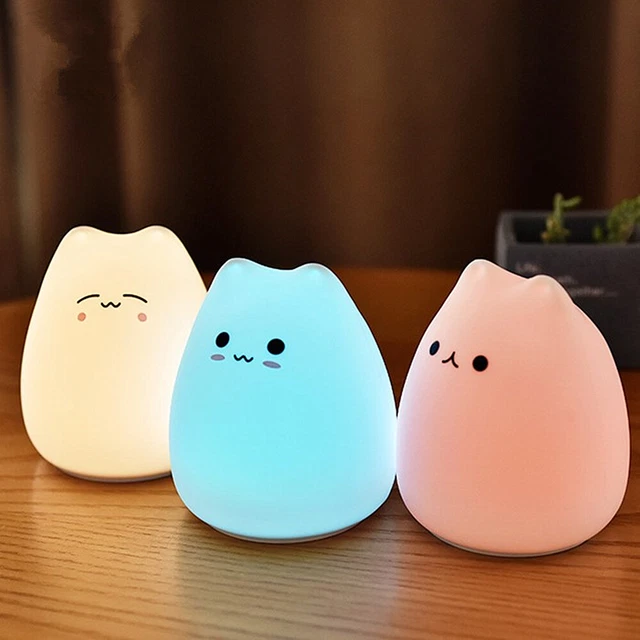 LED NIGHT LIGHT Lamp Cute Silicone Cat 7 Color Change Kids Room Bedroom ...
