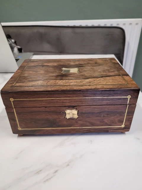 ANTIQUE TULIP WOOD veneer and brass inlay box £48.00 - PicClick UK