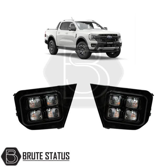 FORD RANGER T9 2023+ DRL Fog Light Surrounds Gloss Black LED Cover Pair ...