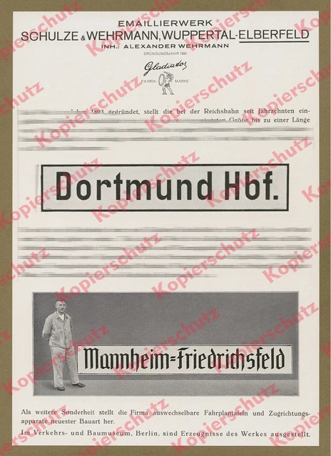 O. REKLAME EMAILLIERWERK Schulze & Wehrmann Wuppertal-Elberfeld ...