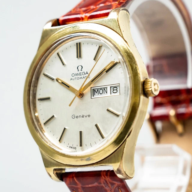 *EXC+5* VINTAGE OMEGA Geneve Cal.1022 Gold Automatic Silver Dial Date ...