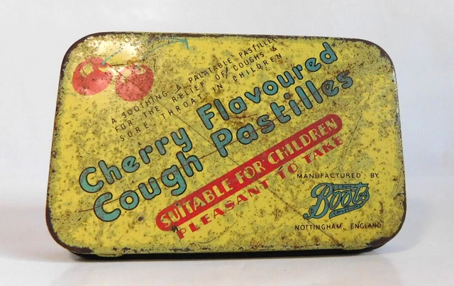 VINTAGE BOOTS CHERRY Flavoured Cough Pastilles Nottingham England Tin ...