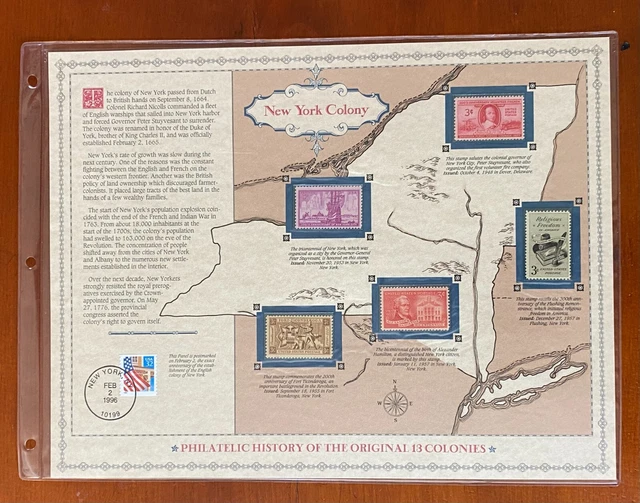 NEW YORK COLONY Map with U. S. Postal Stamps (1948-1957) Excellent ...