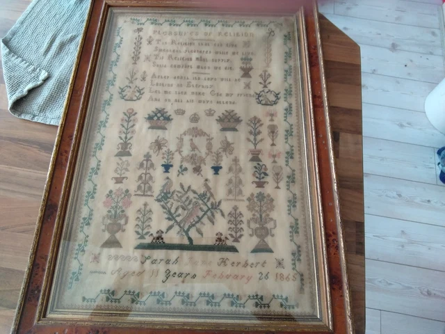 ANTIQUE VICTORIAN SAMPLER Sarah Jane Herbert 1865 aged 11 £100.00 ...