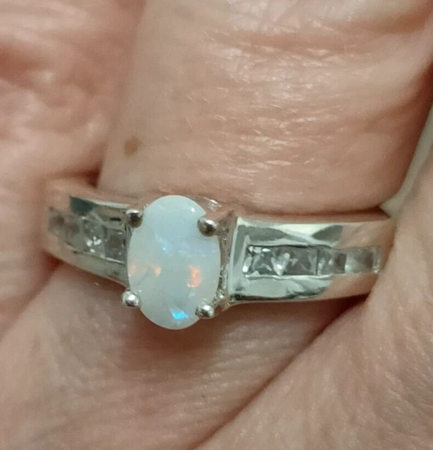 100% GENUINE COOBER Pedy Opal & White Zircon Sterling Silver Ring 1.01cts L - M. £69.99 ...