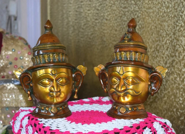 BRASS SHIVA GAURI Head Table Showpiece Hindu Shrine Deity Sculpture ...