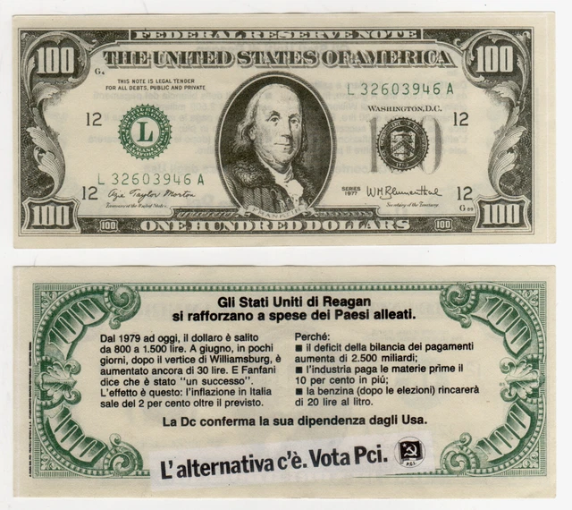 FAC SIMILE BANCONOTE Dollaro Usa Propaganda Politica Anti Americana ...