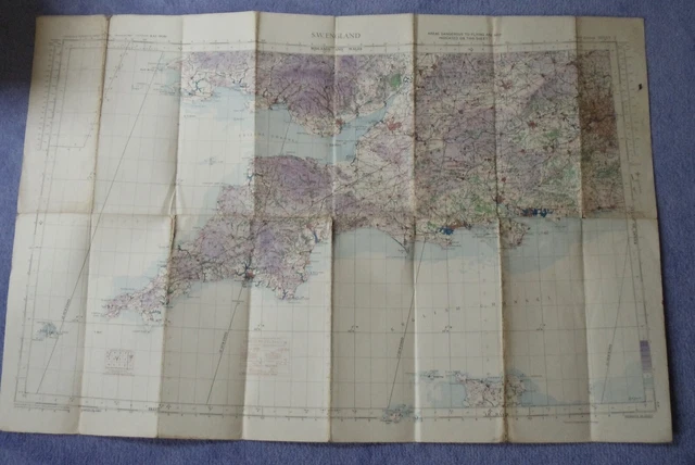 WW2 1942 RAF "Military Edition" Cloth Map Of SW England Third Edition ...