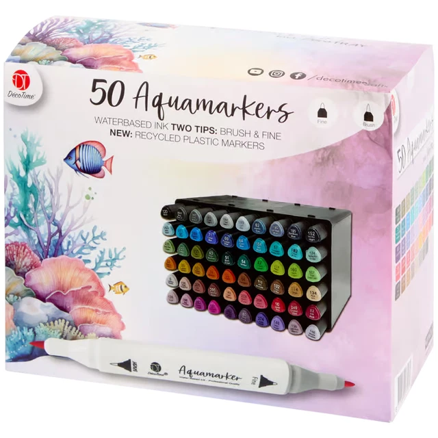 50ER AQUARELLSTIFTE BOX Aquamarker Tintenmarker Twin Marker Fein Brush ...