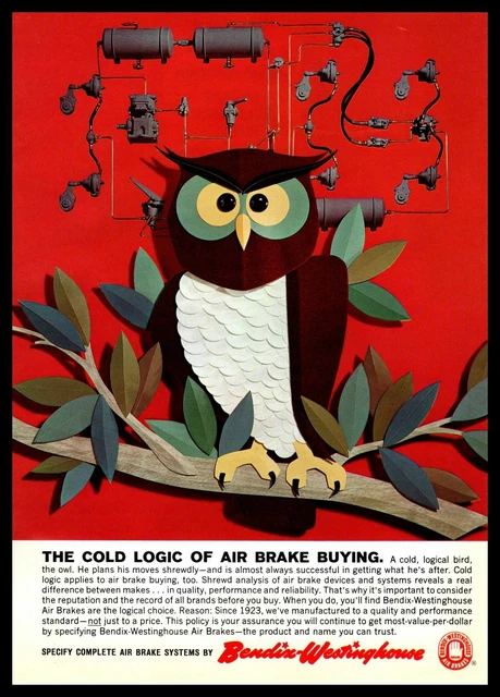 1961 BENDIX WESTINGHOUSE Air Brakes Owl Logical Bird Full Color Vintage ...