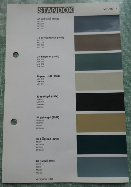 VOLVO FARBTABELLE FARBKARTE 1960 1964 Farbmuster Lackmuster Lacktabelle STANDOX EUR 8,00 ...