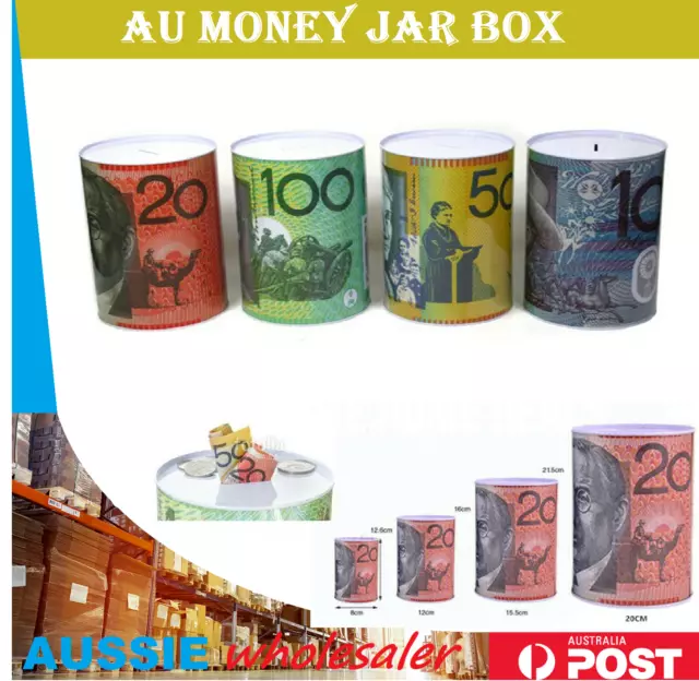 AU MONEY TIN Australian Box Jar Piggy Bank Coin Dollar Notes AU Design ...