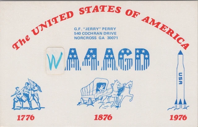 AMATEUR HAM RADIO QSL postcard WA4AGD G.F. Jerry Perry 1970s Norcross ...